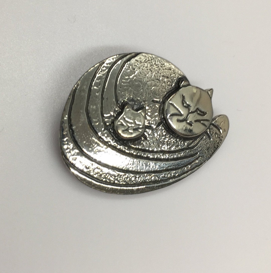 70s Silverplate /pewter Cat Brooch Signed Darveau Canadian Designer ...