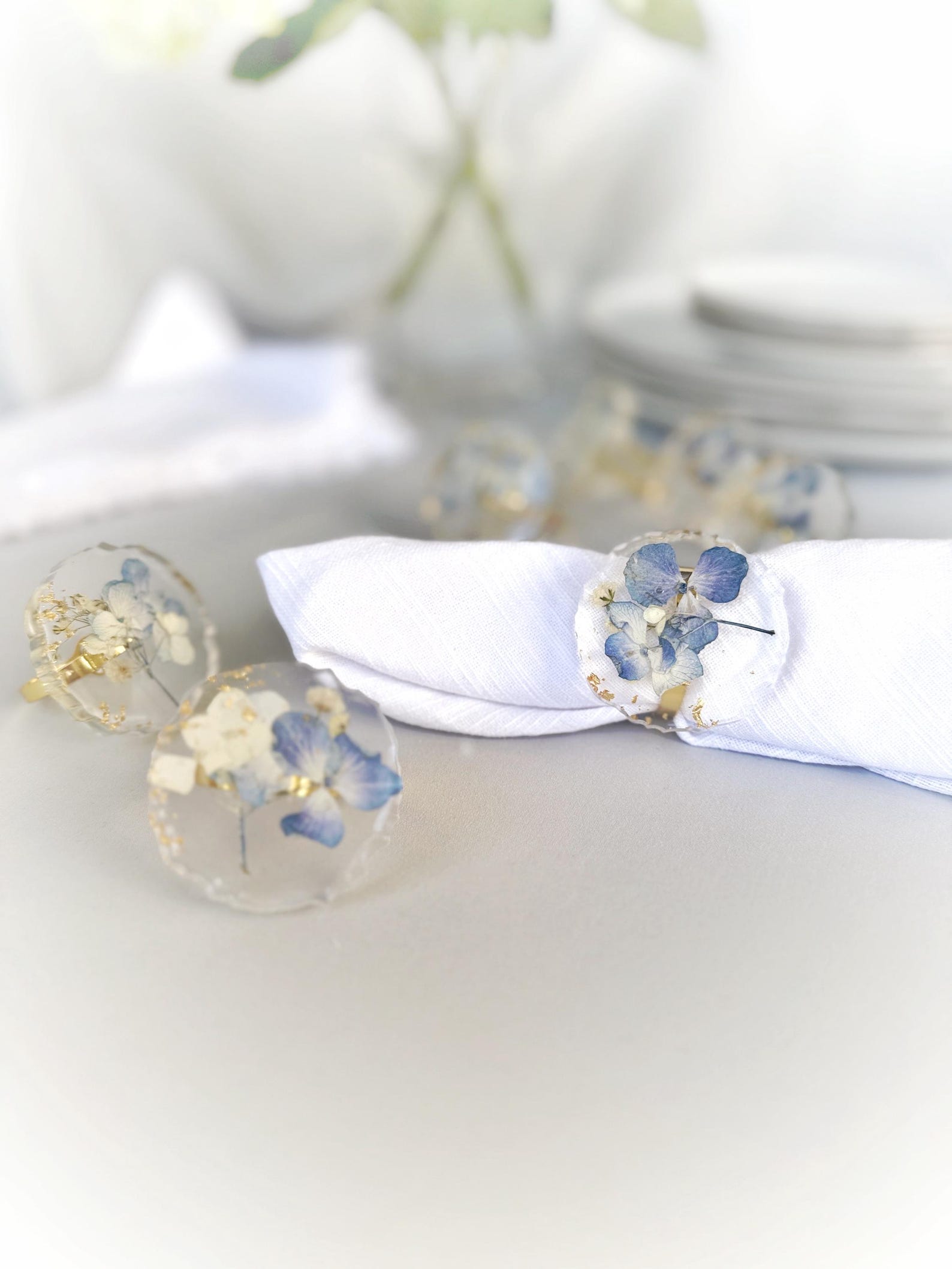 Handmade Napkin Rings Set With Flowers Blue Hydrangea – Elegant Table ...