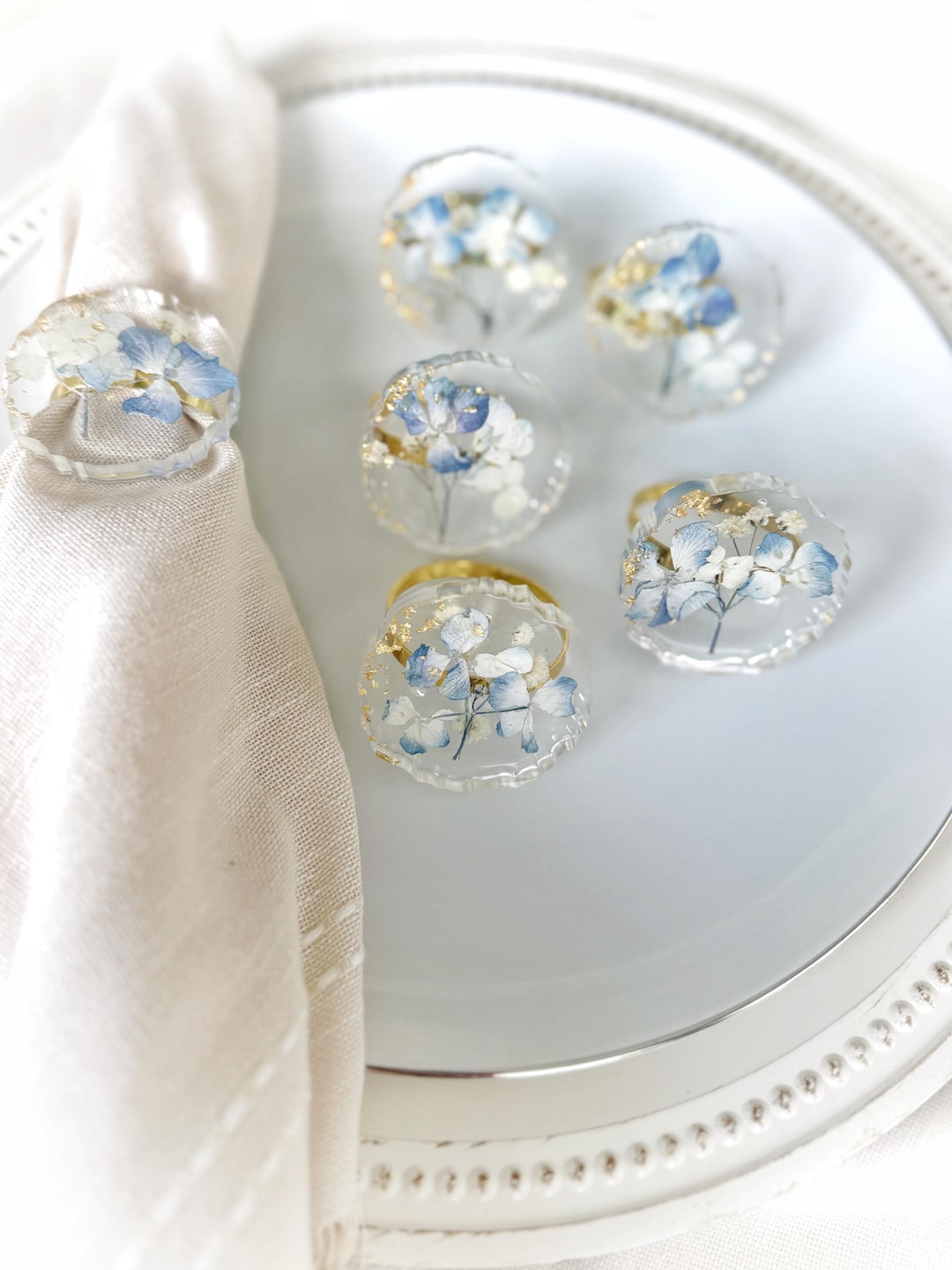 Handmade Napkin Rings Set With Flowers Blue Hydrangea – Elegant Table ...