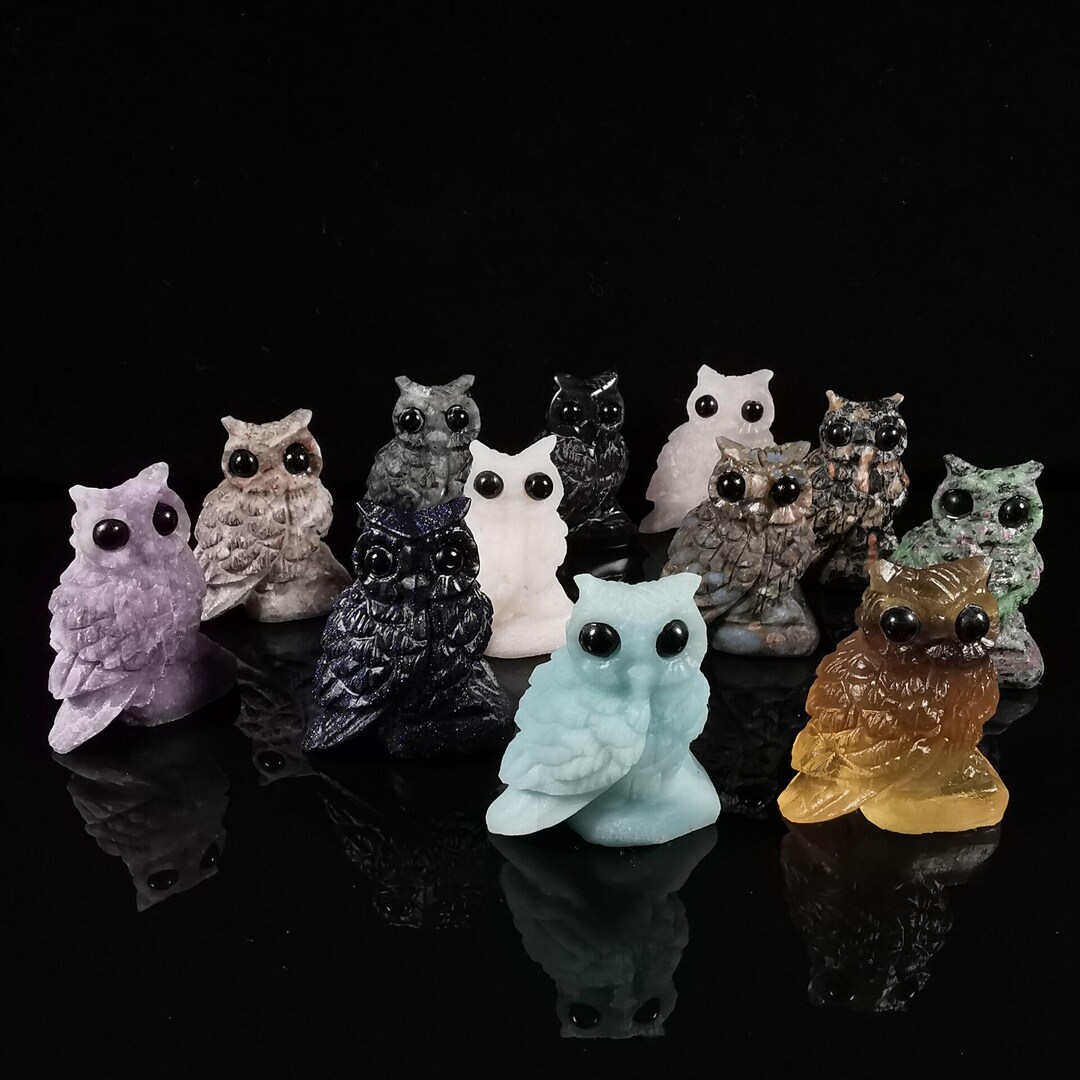 2" Natural Crystal Owl Statue Home Decor Carved Gemstone Owl ...