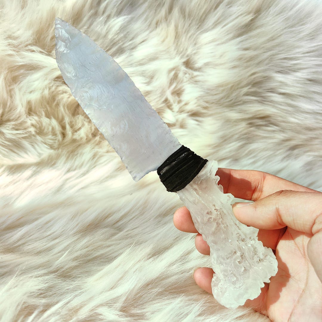 10" Natural Cats-eys Stone Dagger Knife Home Office Crystal Stone Decor ...