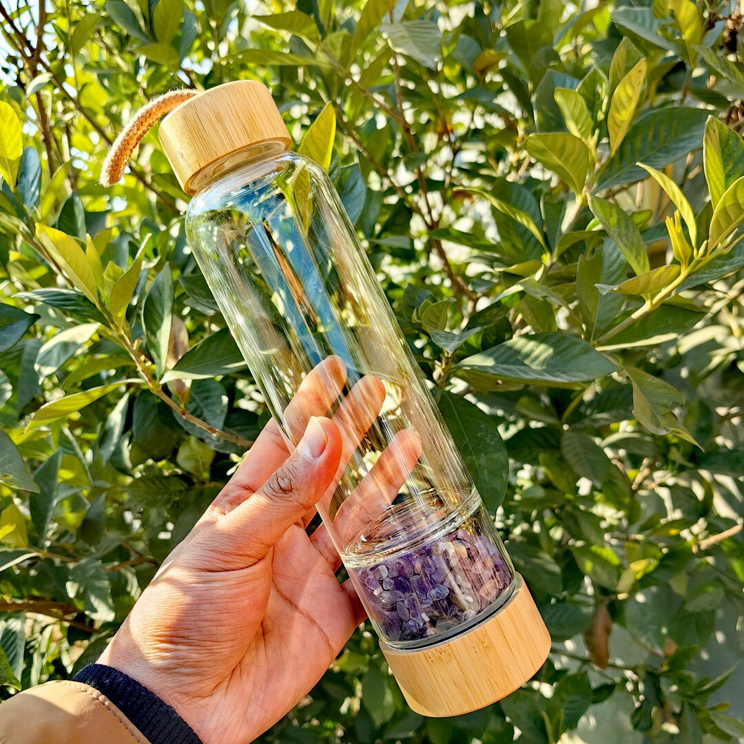 Natural Crystal Water Bottle 14oz Glass Gemstone Drink Bottle With ...