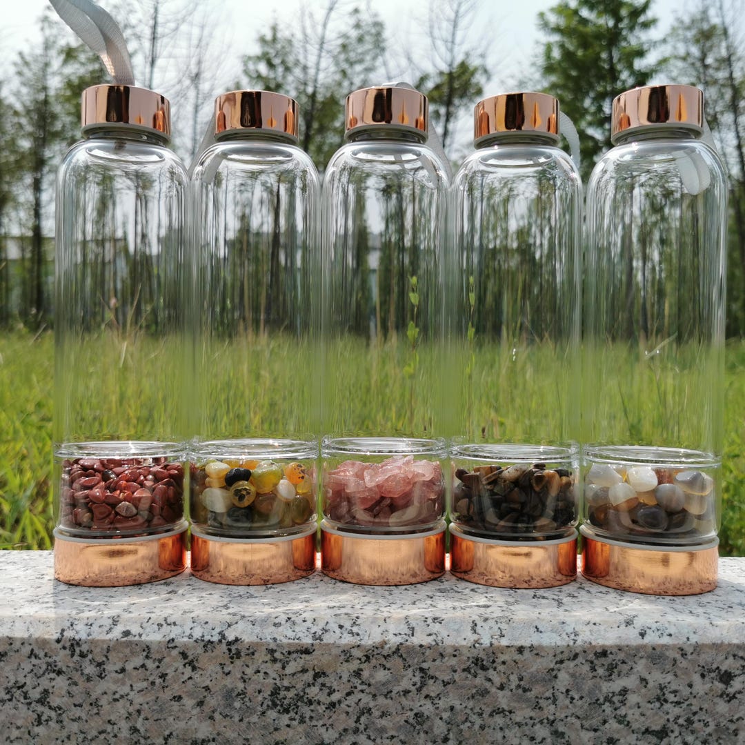 Natural Crystal Water Bottle 14oz Glass Gemstone Drink Bottle With ...