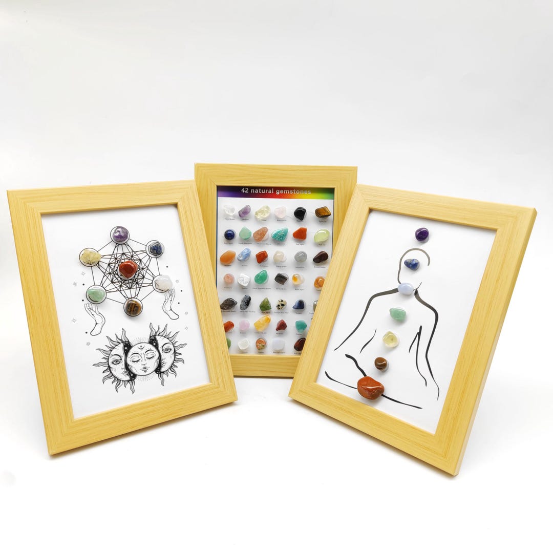 7 Chakra Healing Stones Picture Frame, Seven Chakras Crystal Decorative ...