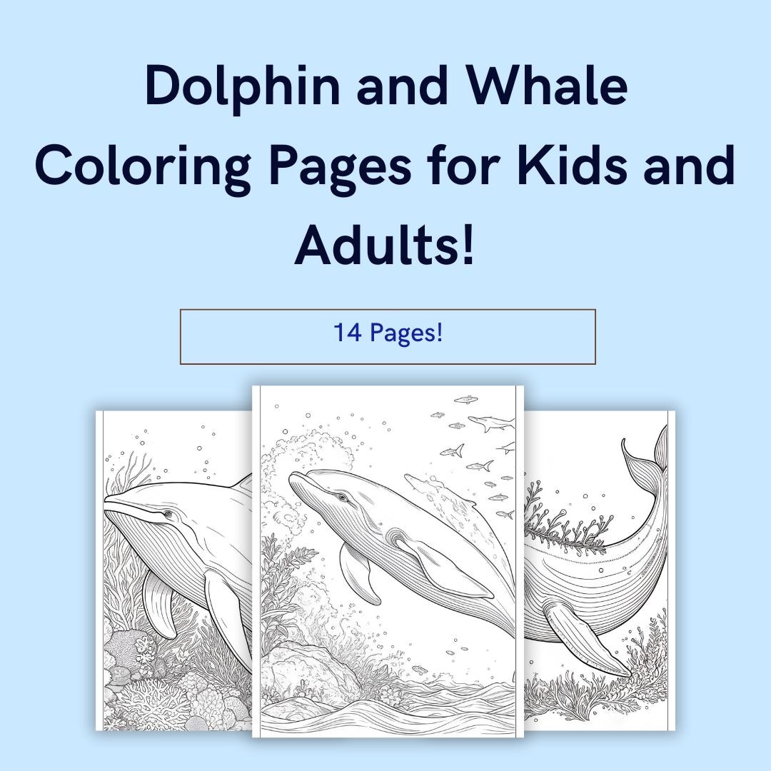 Dolphin and Whale Coloring Pages for Kids and Adults! - Etsy