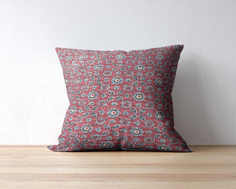 Hand Block Print Ajrakh Cotton Fabric | Red Geometric Indian Textile ...
