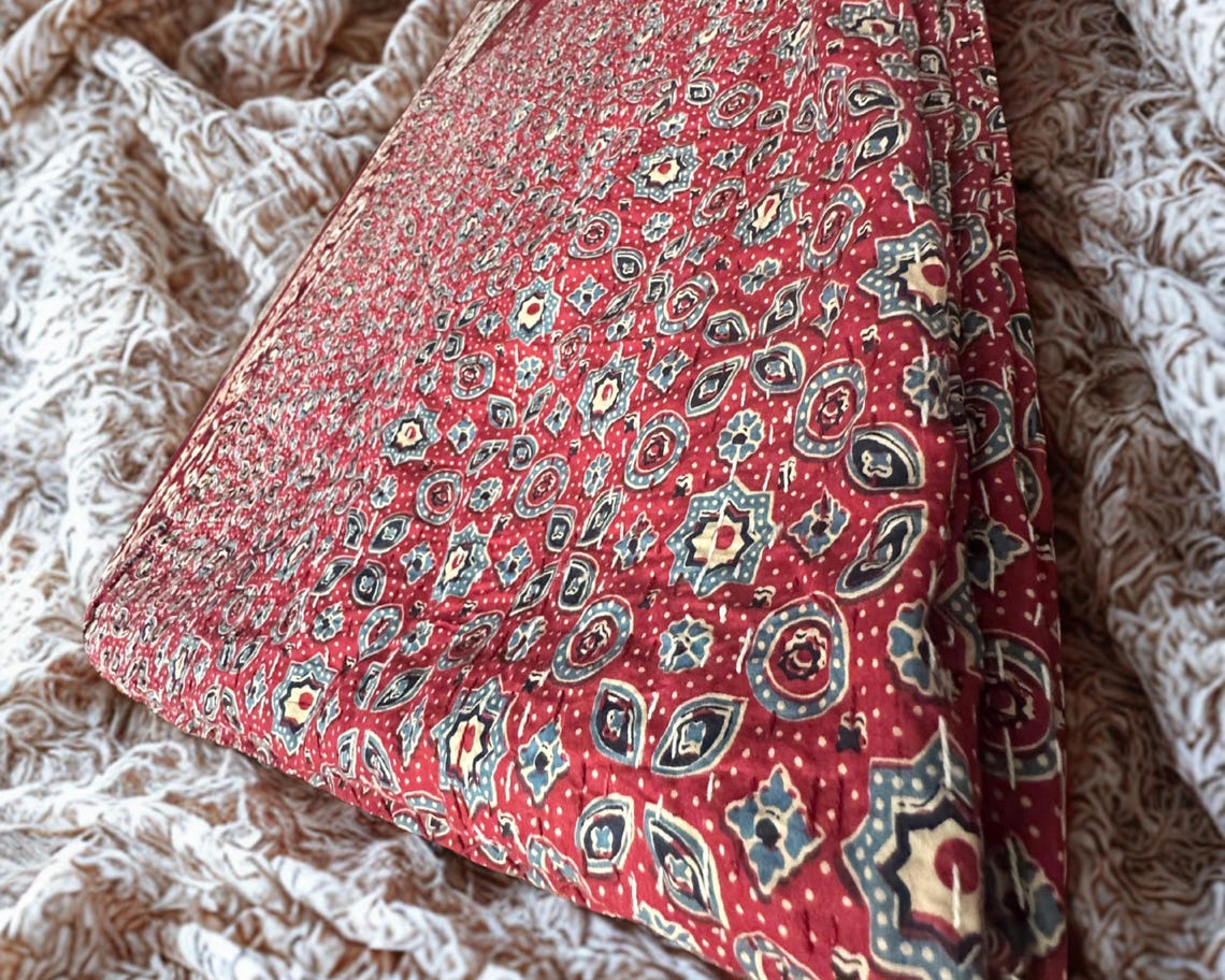 Hand Block Print Ajrakh Cotton Fabric | Red Geometric Indian Textile ...