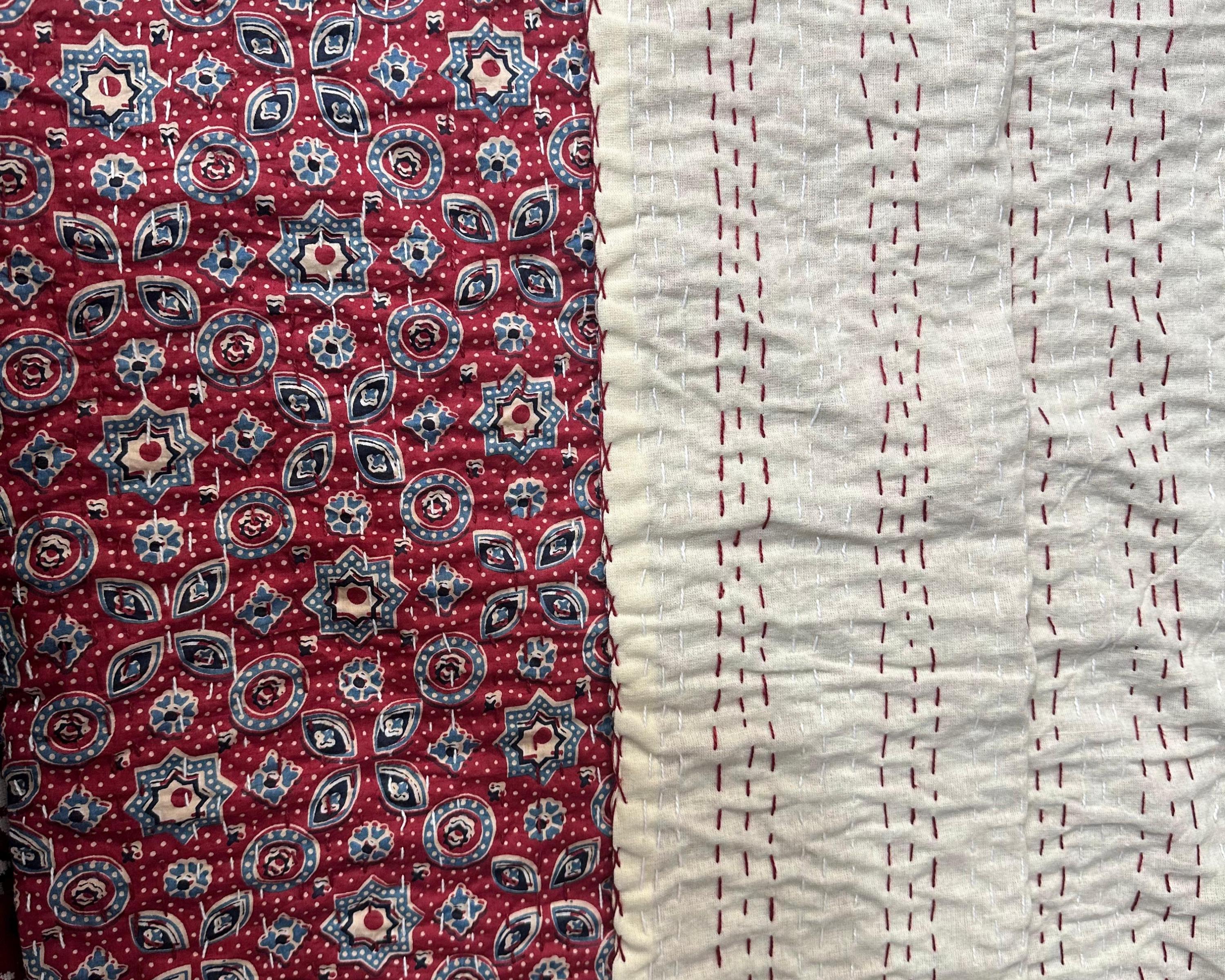Hand Block Print Ajrakh Cotton Fabric | Red Geometric Indian Textile ...