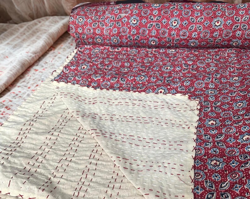 Hand Block Print Ajrakh Cotton Fabric | Red Geometric Indian Textile ...