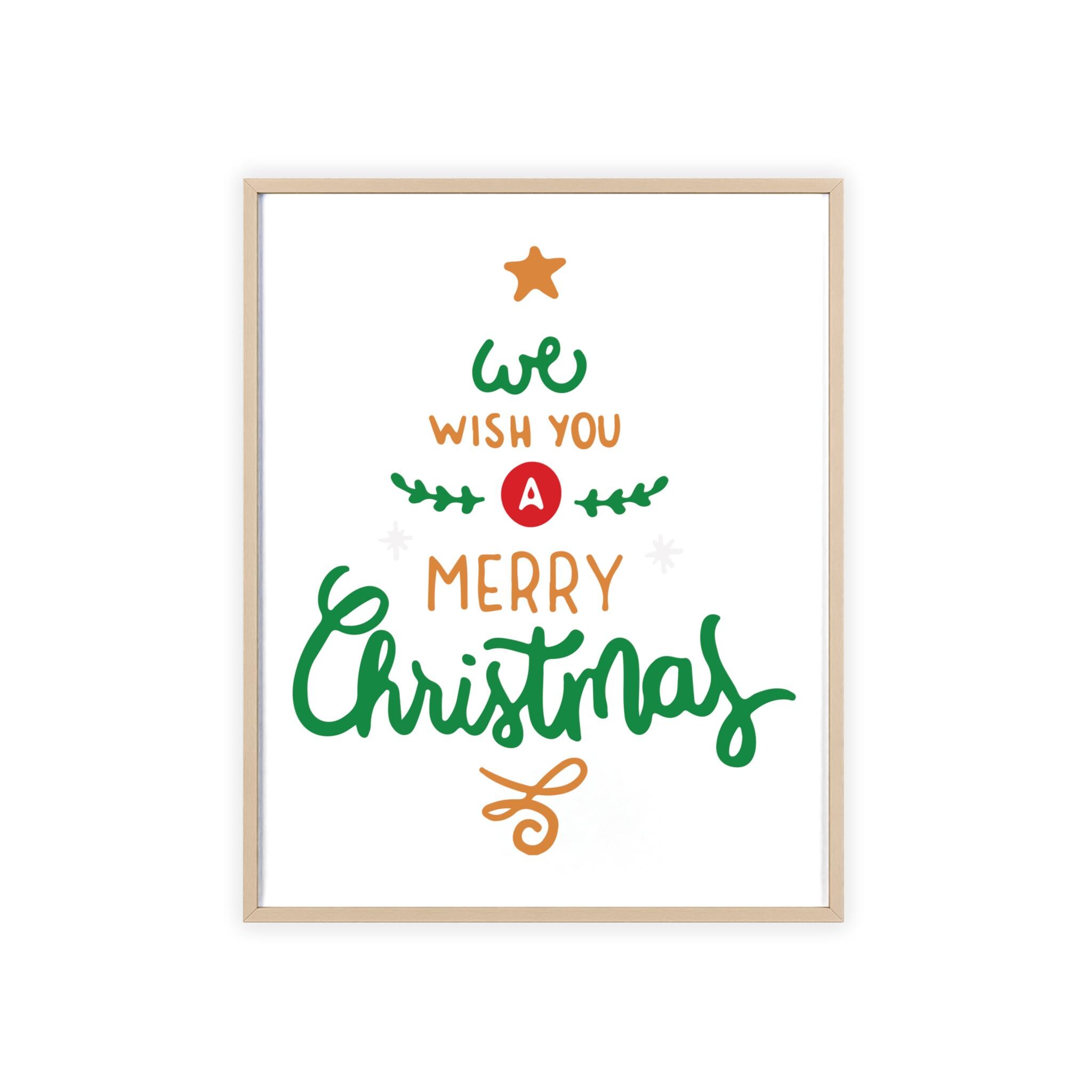 We Wish You a Merry Christmas Tree Print, Green & Yellow Holiday Art ...