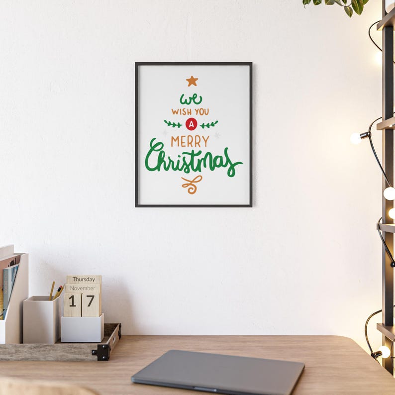 We Wish You a Merry Christmas Tree Print, Green & Yellow Holiday Art ...
