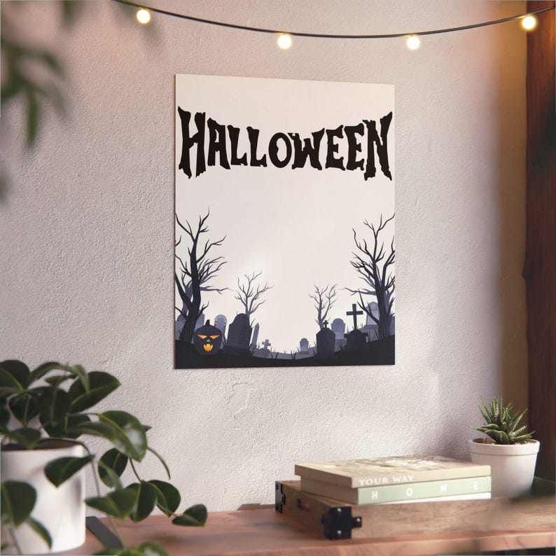 Halloween Home Decor, Graveyard Poster Art, Cemetery Wall Decor ...