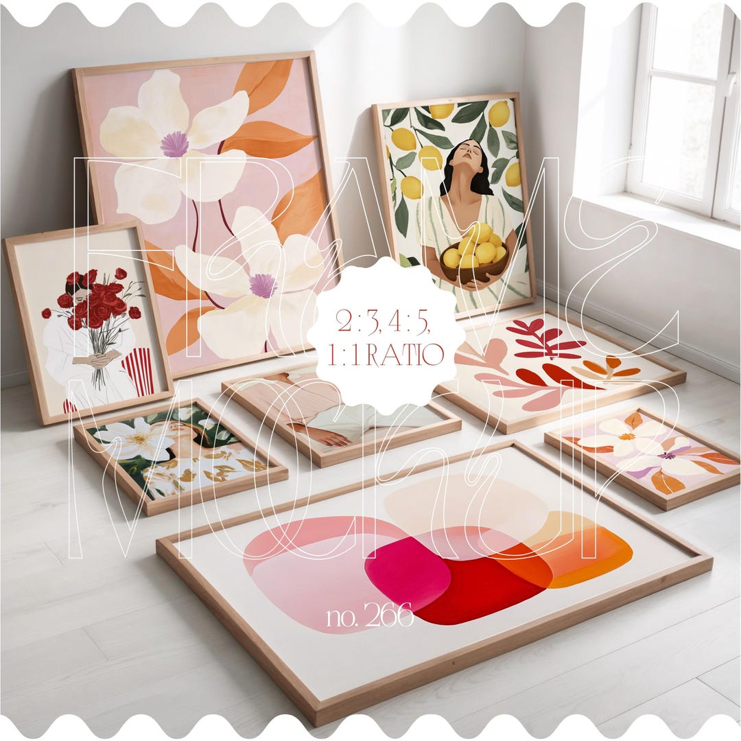 Multiple Frame Template Mockup, PSD & PNG Art Gallery Mockup, 8 Frames ...
