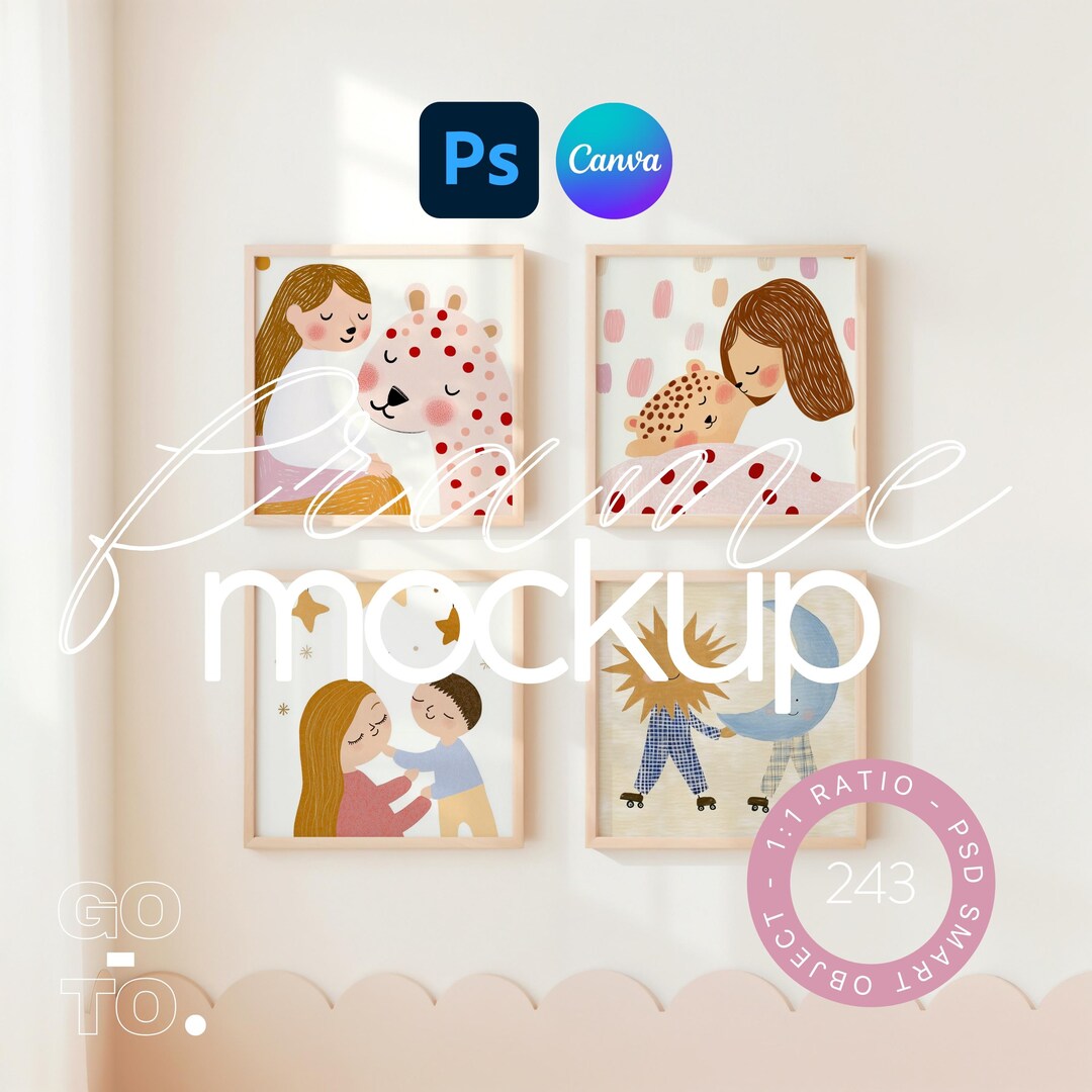 4 Square Frame Set Mockup for Nursery, Set of 4 Nursery Frame Mockups ...
