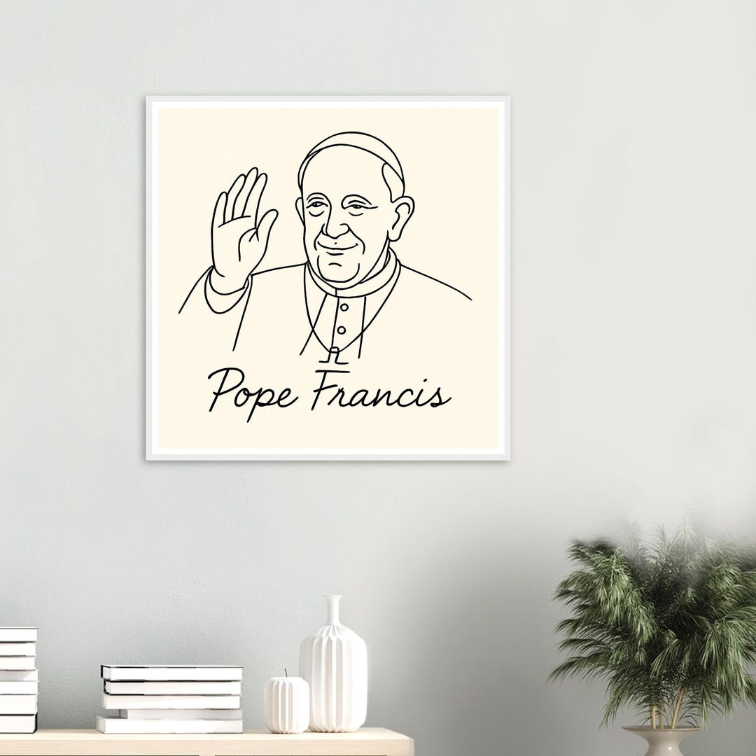 Catholic Wall Art Frame, Pope Francis Illustration, Line Drawing Style ...