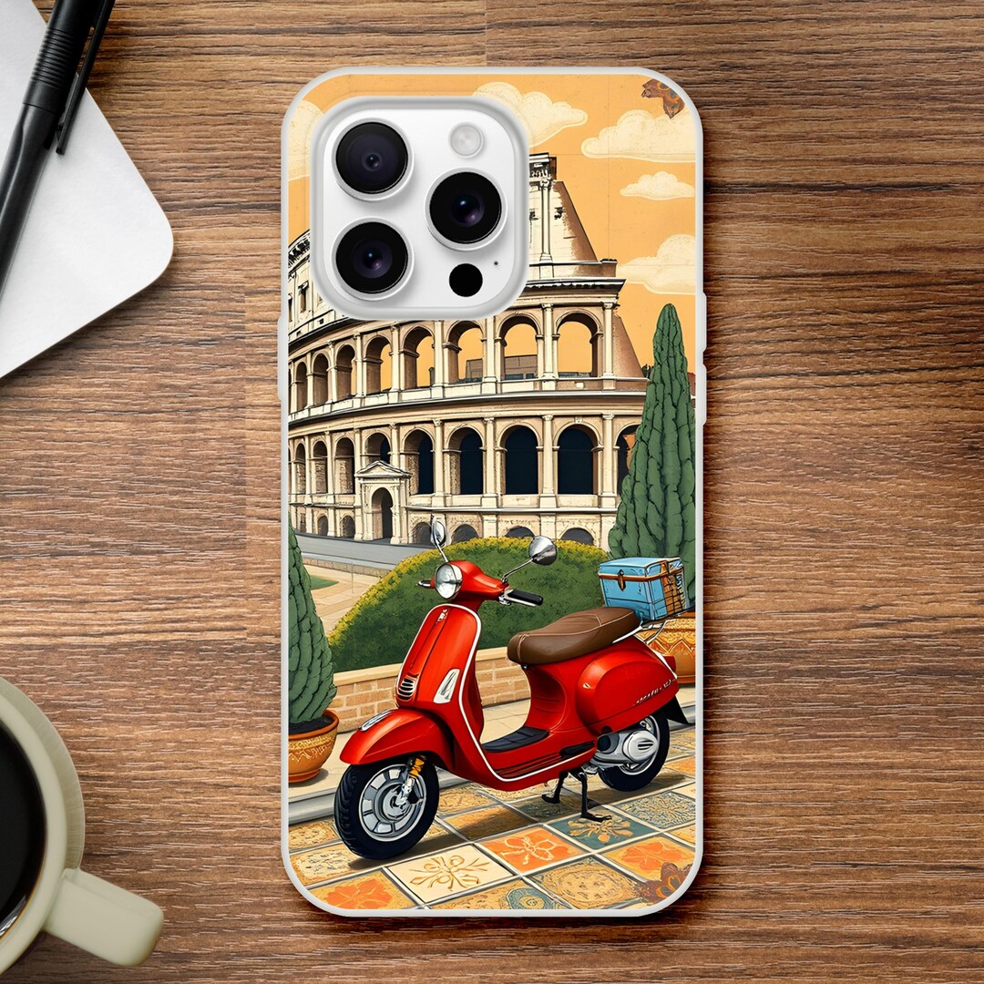 Vintage Red Vespa With Rome Colosseum iPhone Case - Italian Street ...