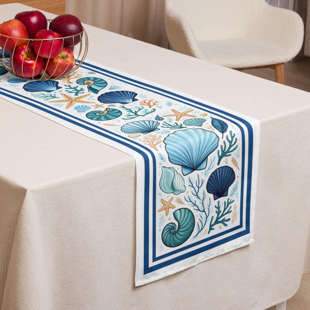 Coastal Seashell Table Runner: Beach House Linen Decor - Etsy