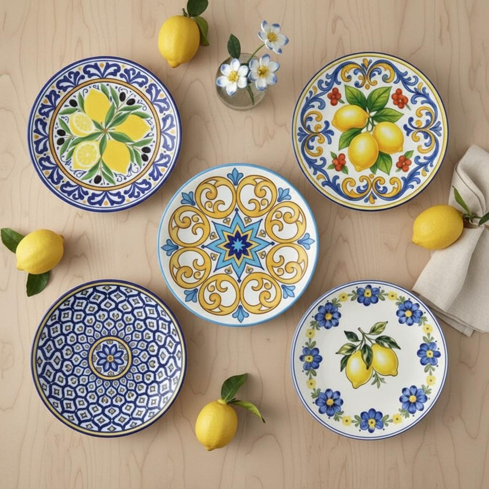 Italian Style Lemon & Tuscan Medallion Bone China Plates ...