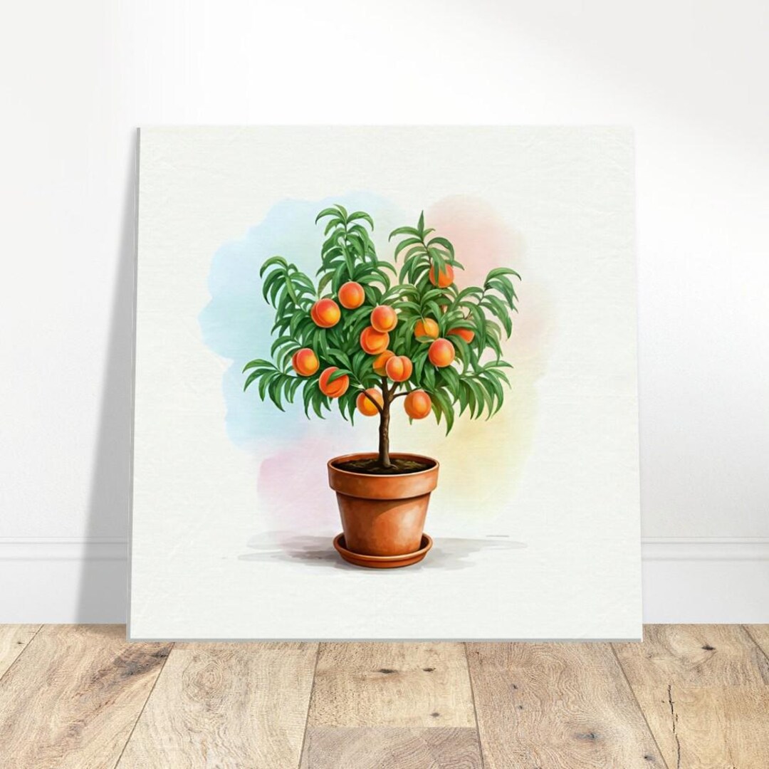 Mediterranean Peach Tree Watercolor Wall Art Print Canvas - Etsy