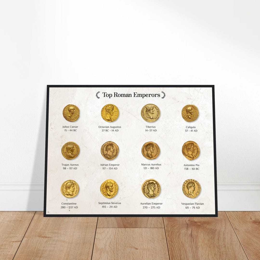 Top Roman Emperors Coins Framed Poster - Premium Semi-glossy Art Print ...