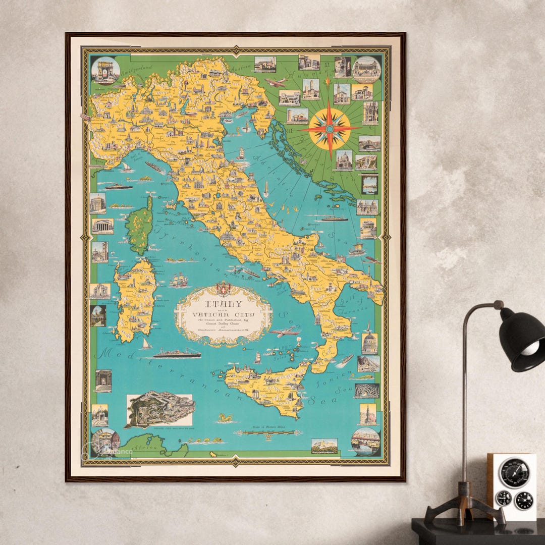 Vintage Italy Map Framed Wall Art – A Timeless Piece Showcasing the ...