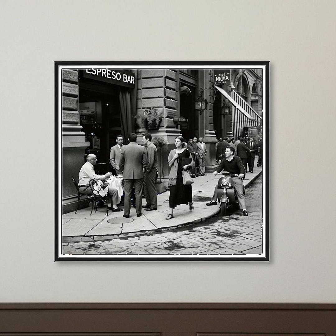 Vintage Italian Street Scene Poster - 1950s Cafe Art - Mid-century ...