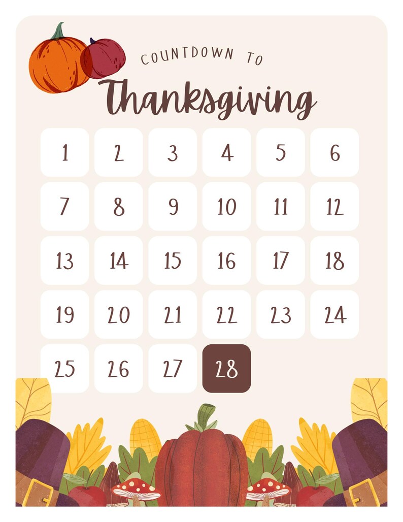 Holiday Countdown Pack, Calendar for Countdown to Thanksgiving ...