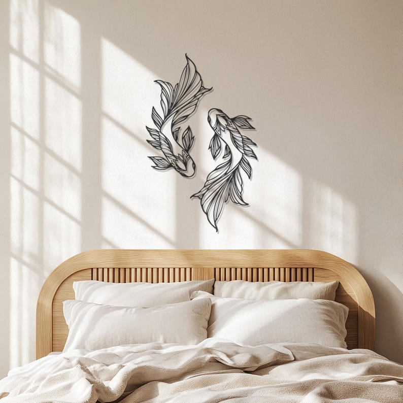 Koi Fish Metal Wall Art, Feng Shui Home Decor, Zen Minimalist Wall ...