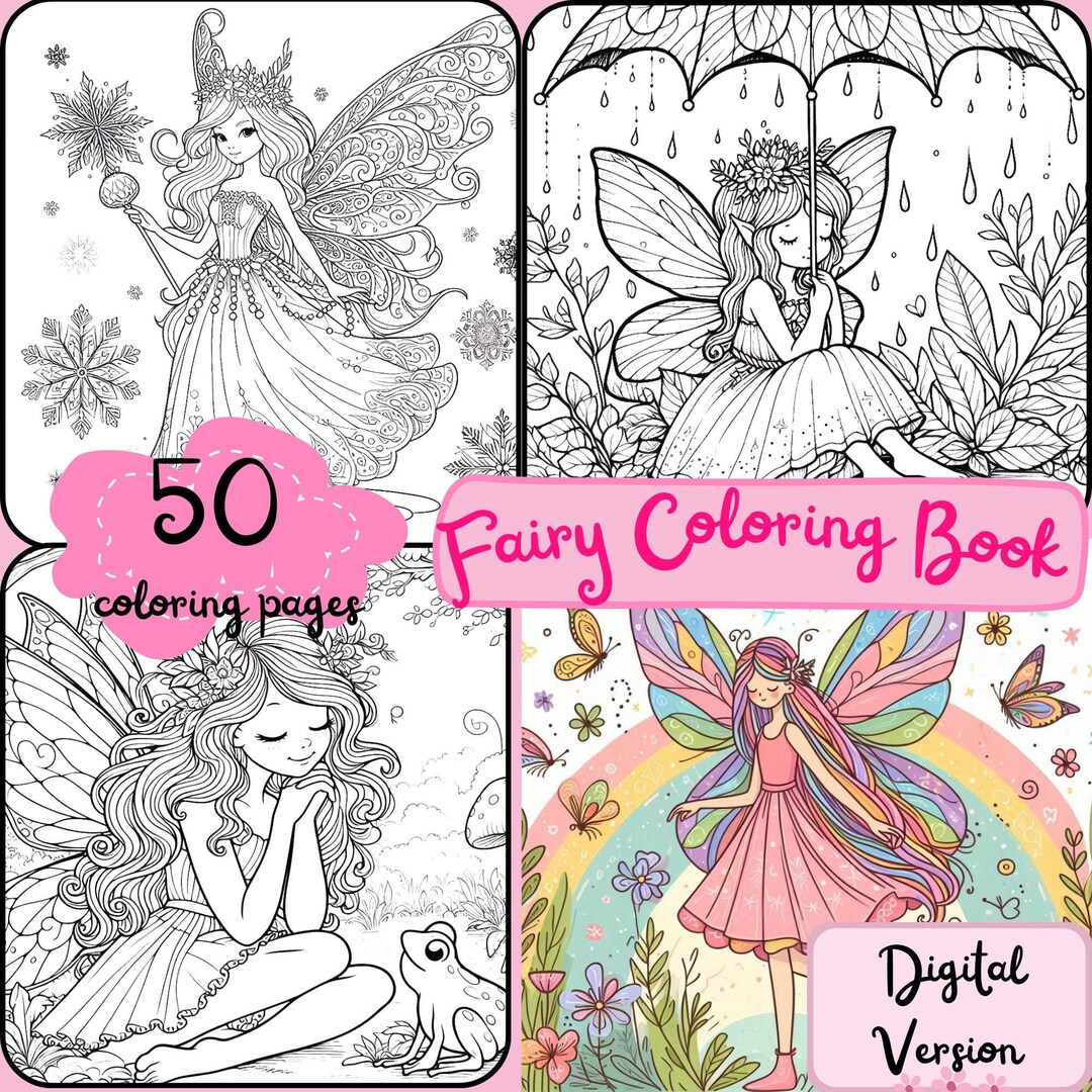 Fairy Whimsical Coloring Book, Fairytale Coloring Pages, Relaxing Cute ...