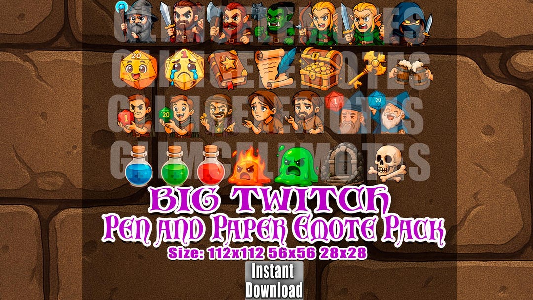BIG TWITCH Pen and Paper Emote Pack – Dnd RPG Fantasy Set (28x28, 56x56 ...