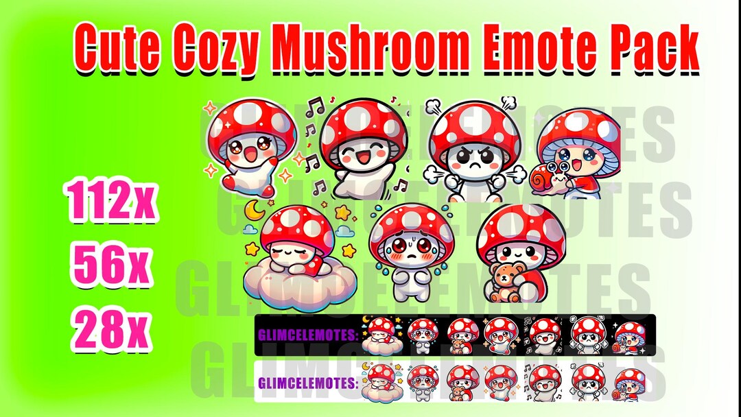 Best Cute Chibi Fly Agaric Twitch Emote Pack Cozy Mushroom Emotes for ...