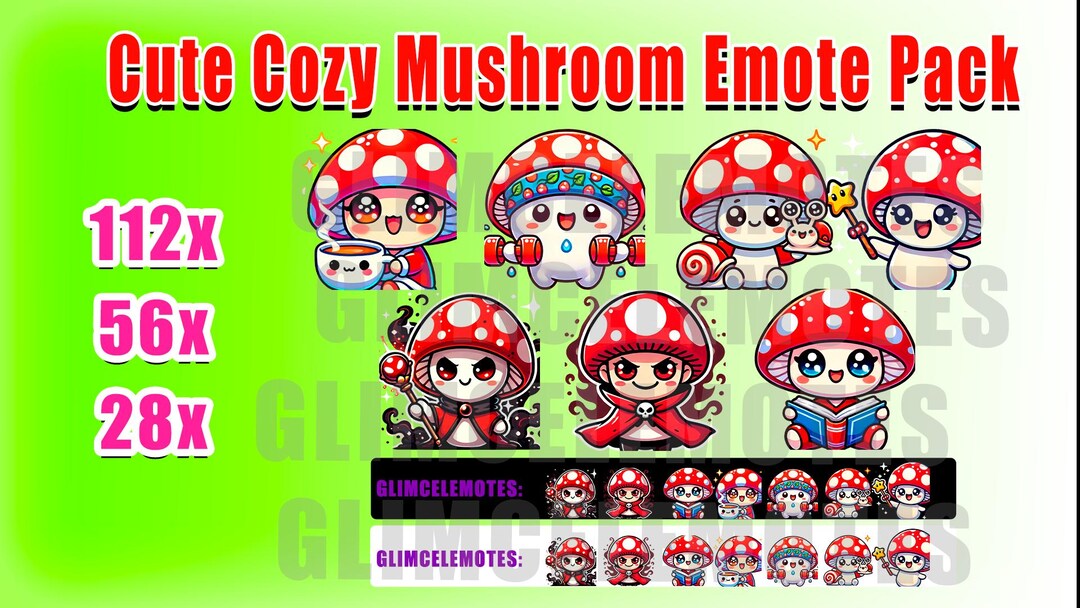 Best Cute Chibi Fly Agaric Twitch Emote Pack - Cozy Mushroom Emotes for ...