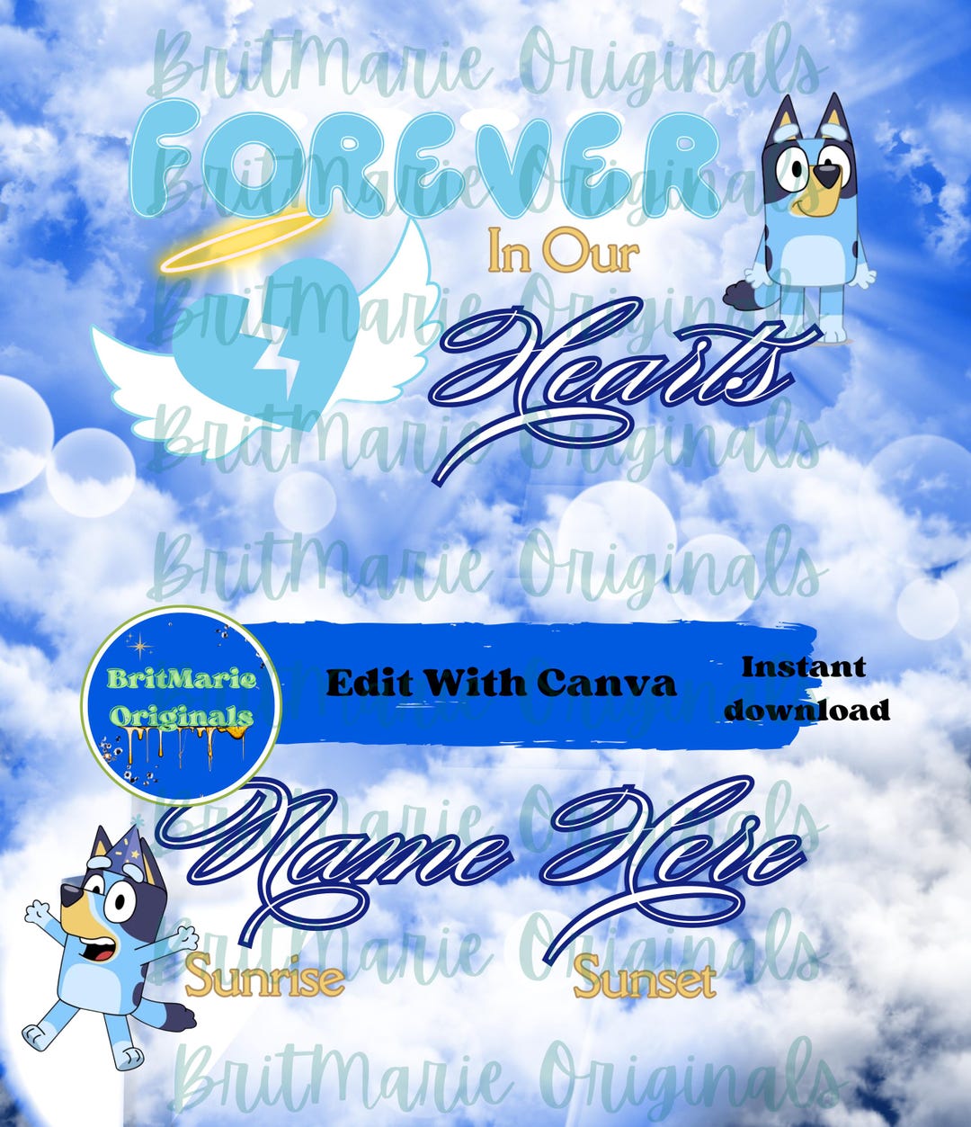 Bluey Forever in Our Hearts Angel Heaven Doves Editable Template Add ...
