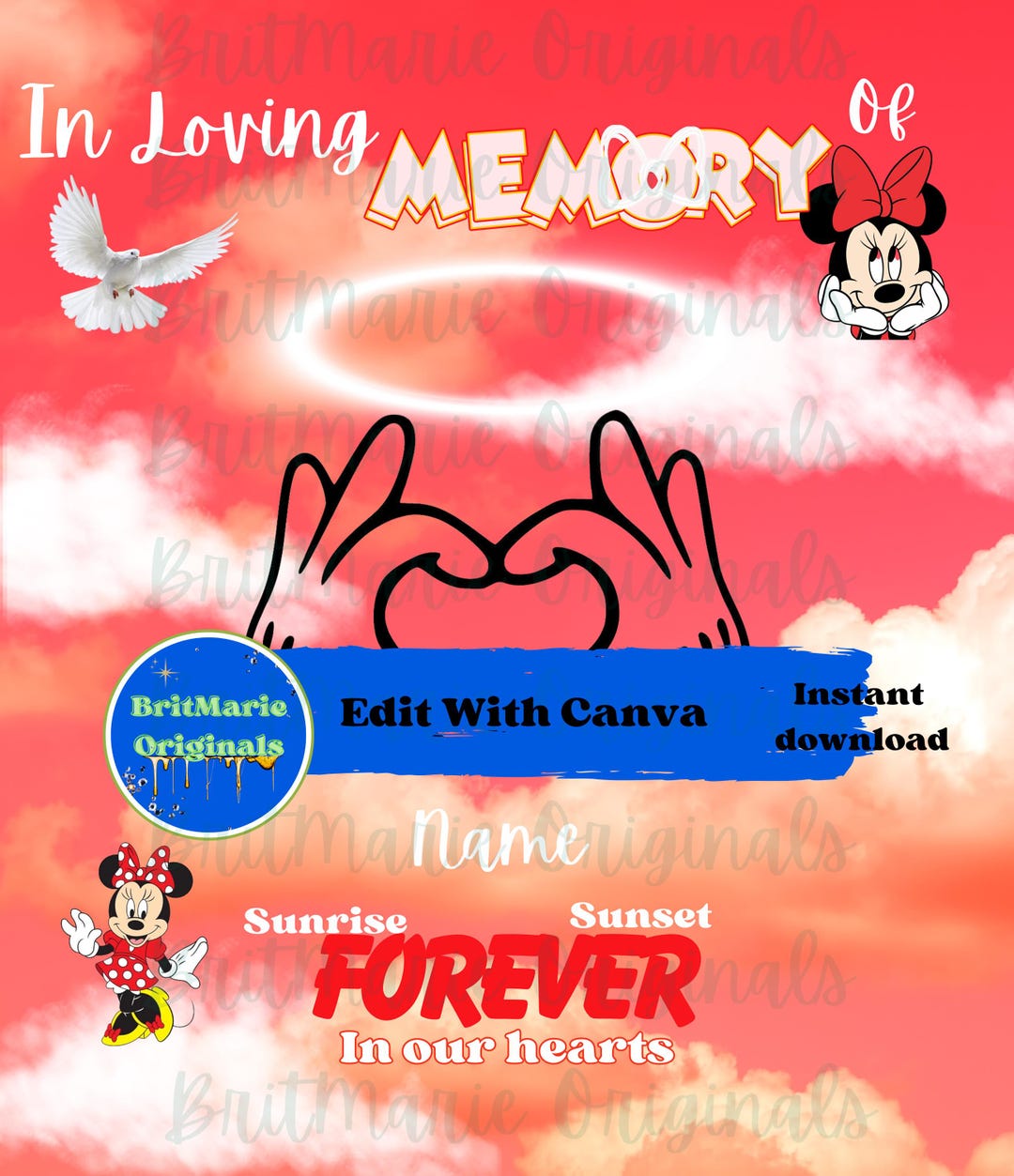 Red Minnie Mouse Angel Heaven Doves Editable Template Add Photo PNG in ...