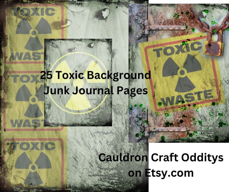 Toxic Green Radiation Background Pages Junk Journal Kit 25 Coordinating ...