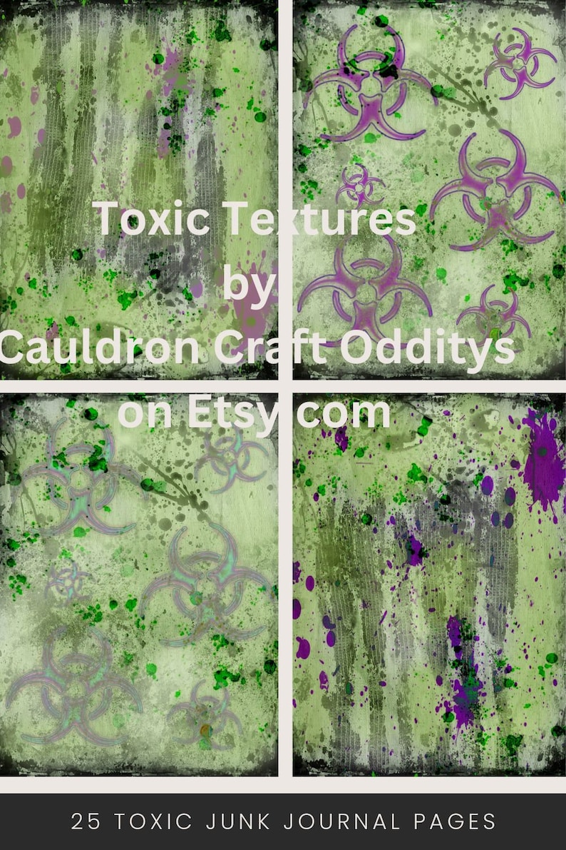 Toxic Green Radiation Background Pages Junk Journal Kit 25 Coordinating ...