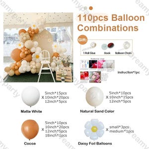 110pcs Boho Balloons Arch Kit White, Sand, Cocoa & Daisy Balloons ...