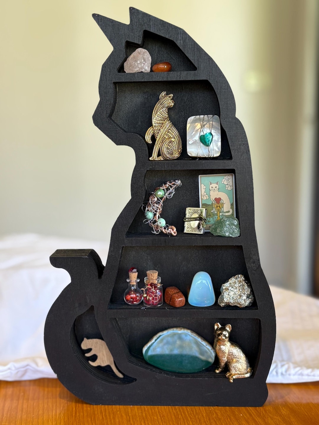 Cat-themed, Gothic, Curated Trinket, Wall Shelf Display, Crystals ...