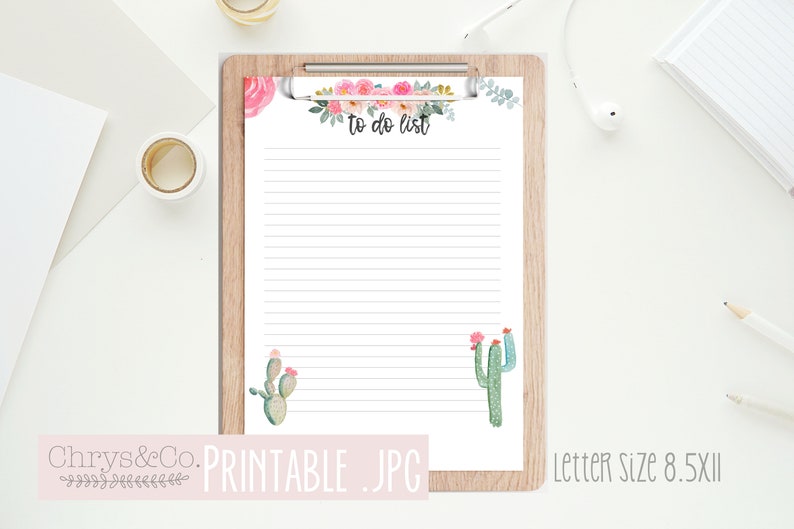 Cactus Floral Watercolor Calendar & to Do List Set 2 Piece Digital JPG ...
