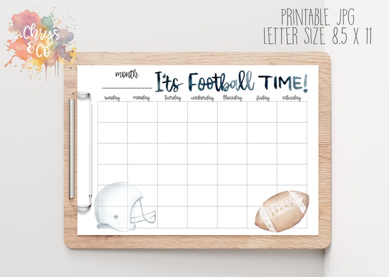 Football Calendar & to Do List Set: Watercolor Printables (digital JPG ...