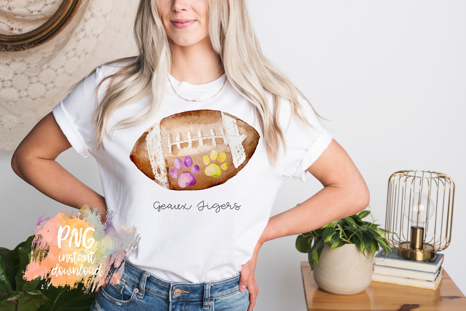 Geaux Tigers LSU Football Watercolor Pastel PNG File Digital Design ...