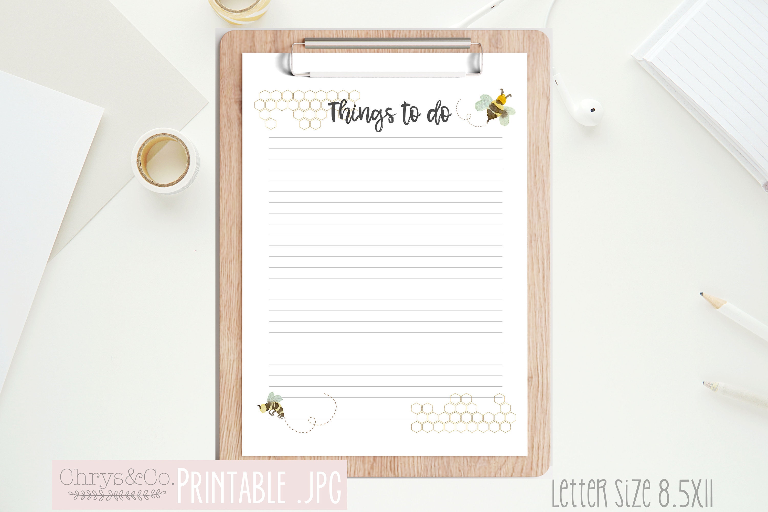 Busy Bee Watercolor Calendar & to Do List Set 2 Piece Digital JPG DIY ...