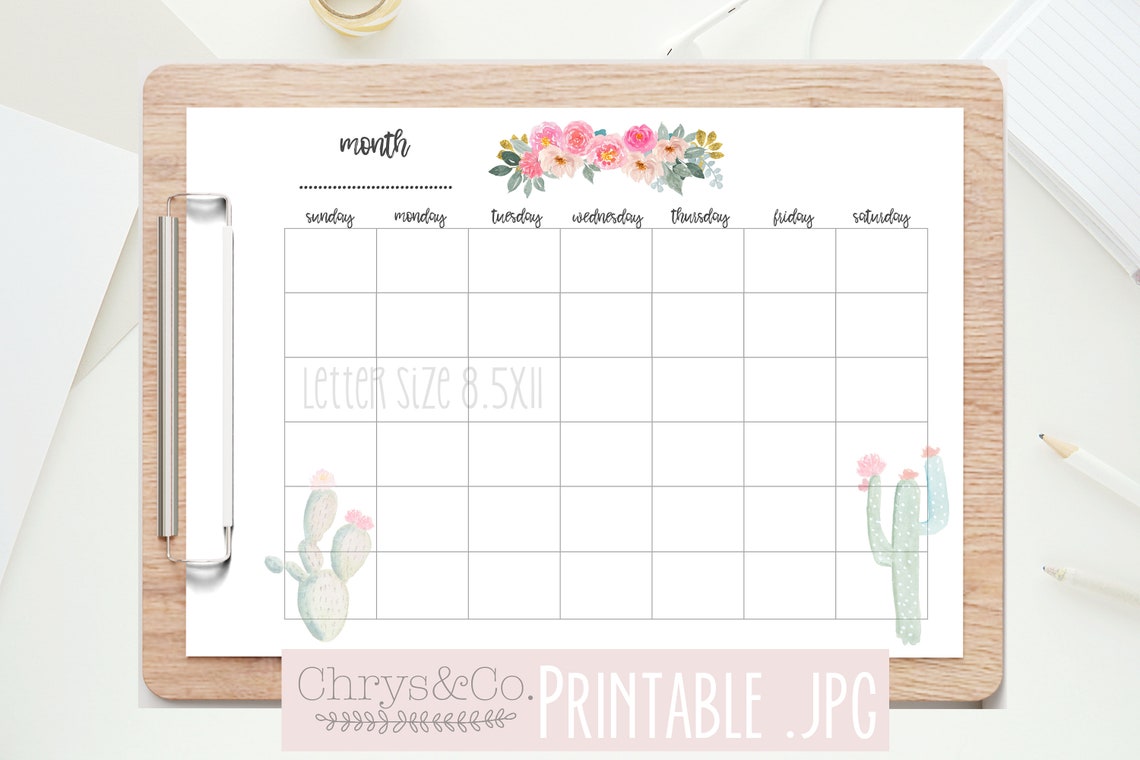 Cactus Floral Watercolor Calendar & to Do List Set 2 Piece - Etsy