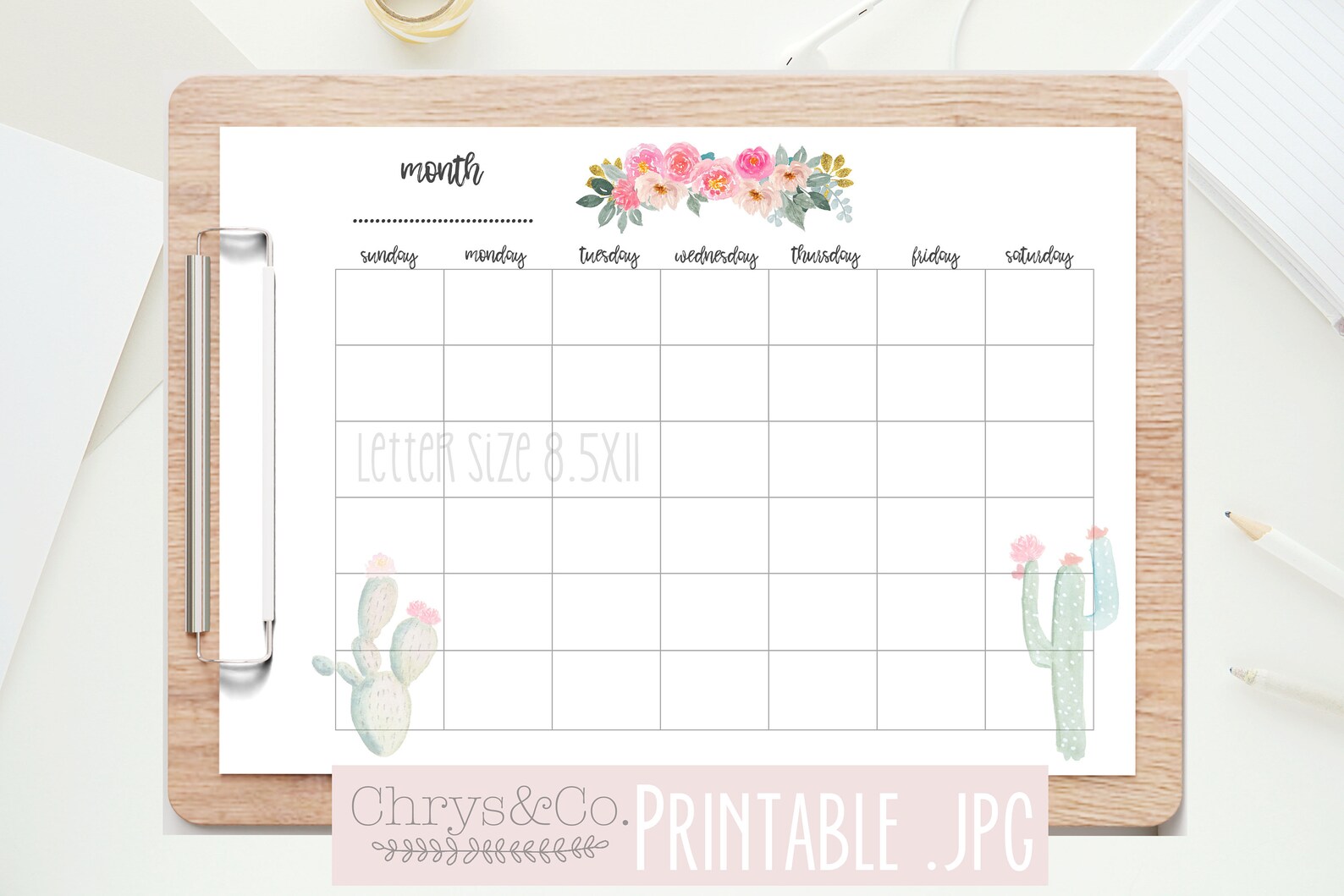 Cactus Floral Watercolor Calendar & to Do List Set 2 Piece - Etsy