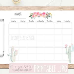 Cactus Floral Watercolor Calendar & to Do List Set 2 Piece Digital JPG ...