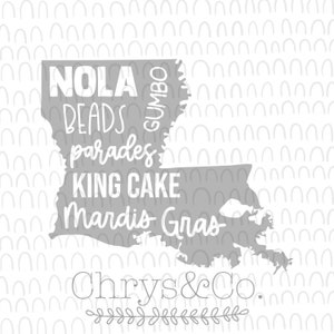 Louisiana Nola Mardi Gras Parades Beads King Cake SVG Cricut PNG File ...