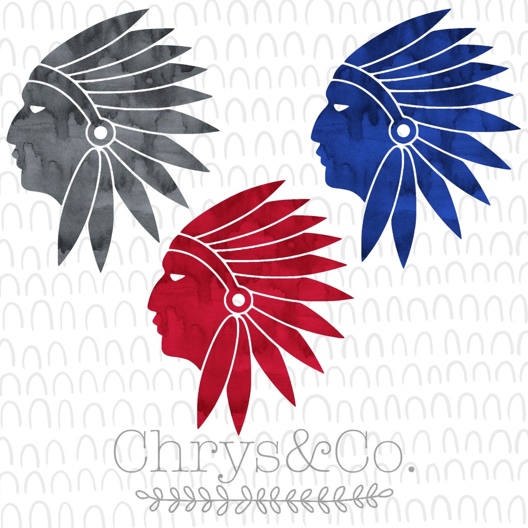 Apache Indian Cherokee Feather Red Blue Gray Watercolor Set PNG File ...