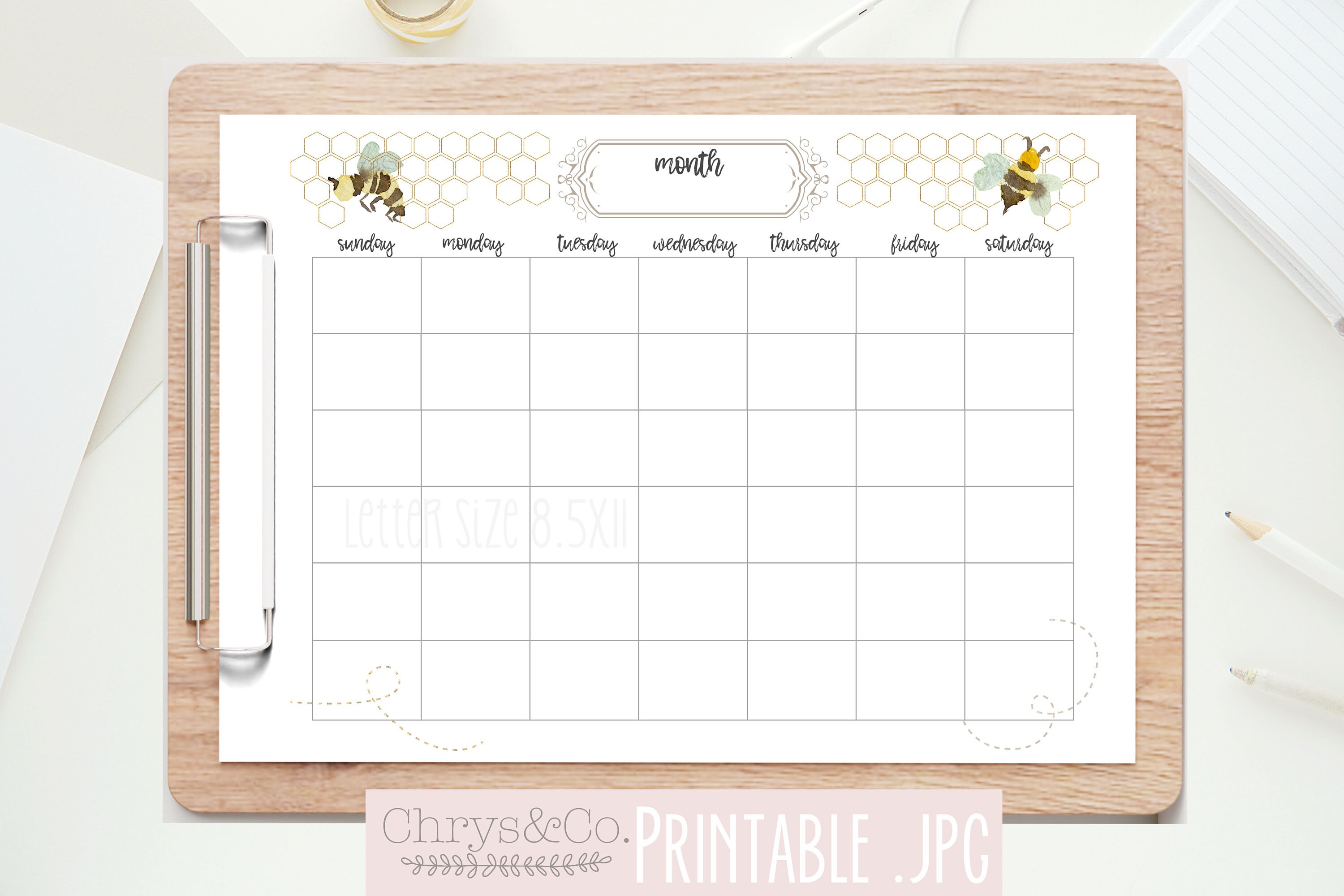 Busy Bee Watercolor Calendar & to Do List Set 2 Piece Digital JPG DIY ...