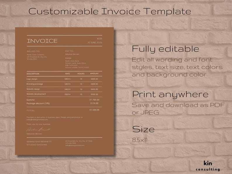 Minimalist Invoice Template, Boho Small Business, Modern Client Invoice ...