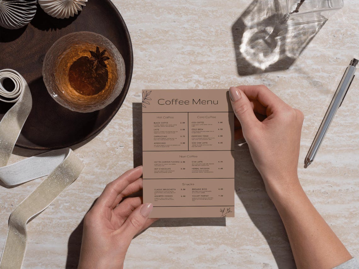 Whimsical Modern Coffee Shop Menu Template, Minimalist Coffee Shop Menu ...